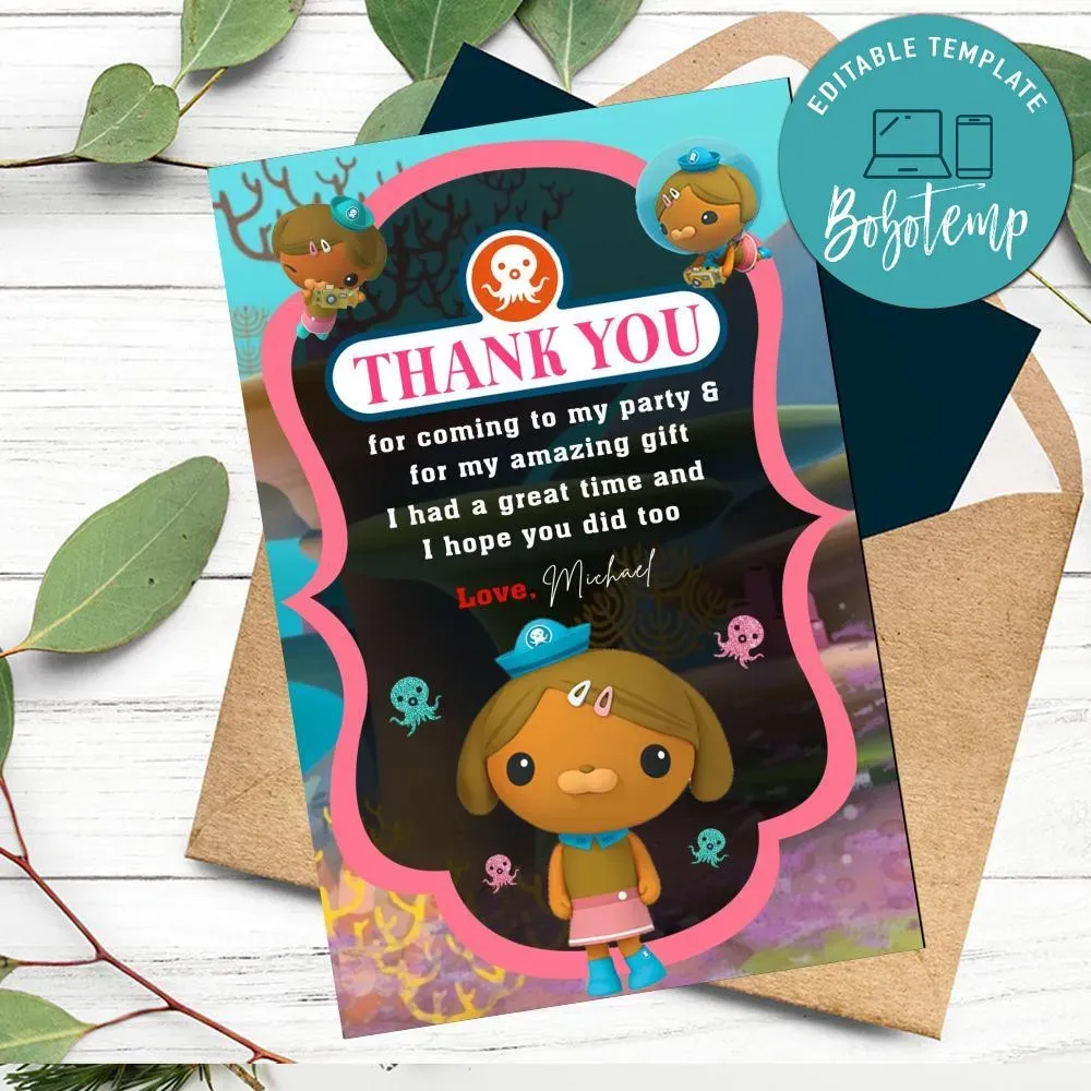 Dashi Dog Octonauts Thank You Card Customizable Template DIY | Bobotemp