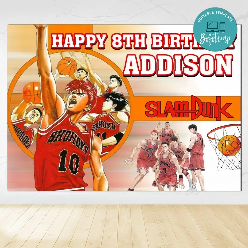 Slam dunk Birthday Backdrop Digital File Template | Bobotemp