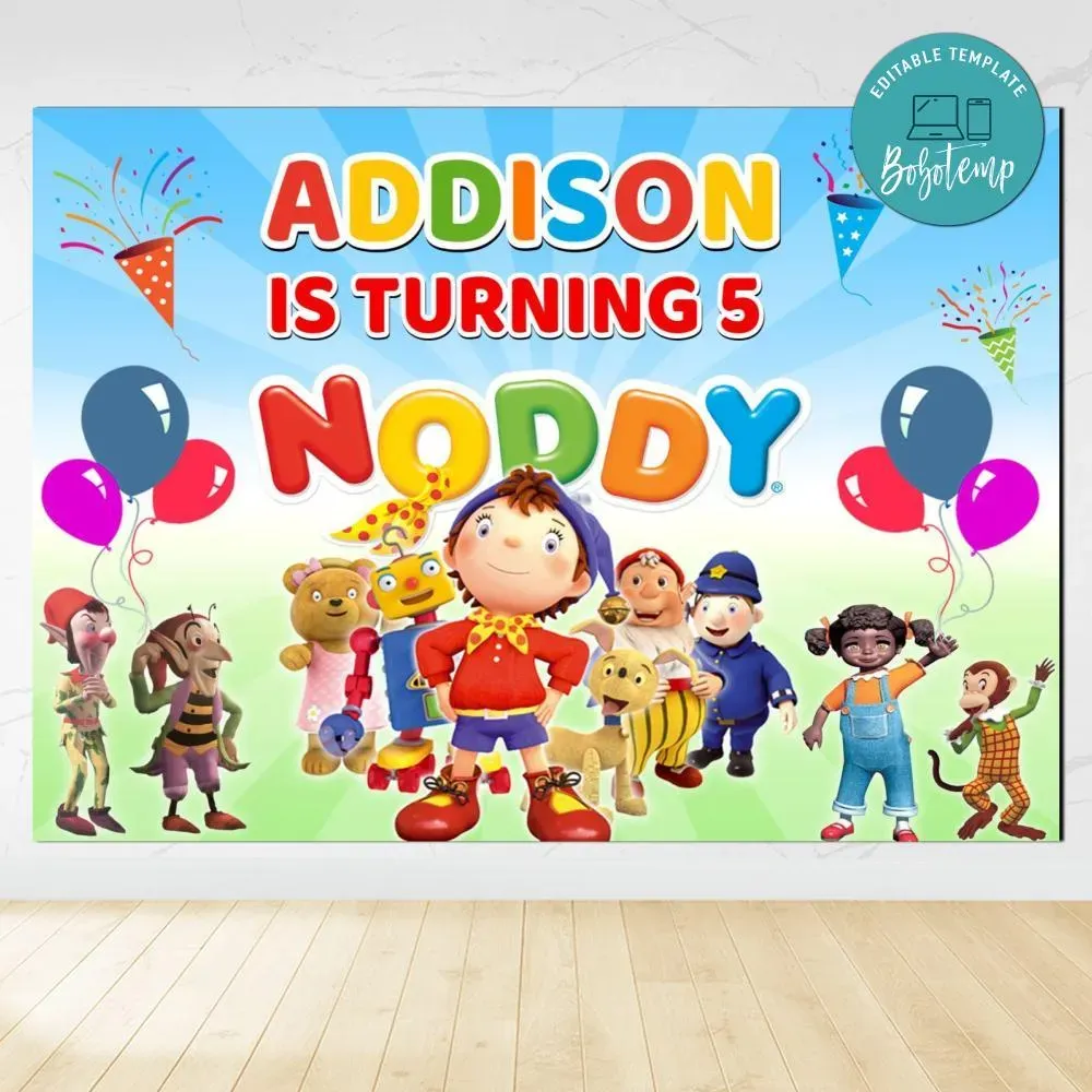 Noddy And Friends Birthday Backdrop Digital File Template | Bobotemp