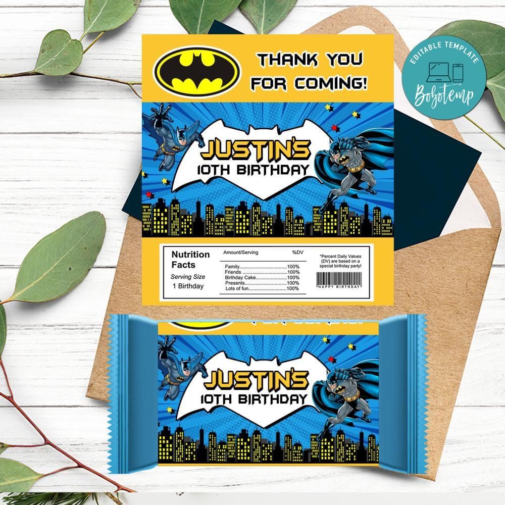 Batman Candy bar Label Customizable Template DIY | Bobotemp