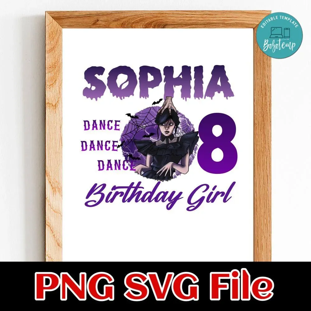 Wednesday Addams Birthday Girl PNG file template | Bobotemp