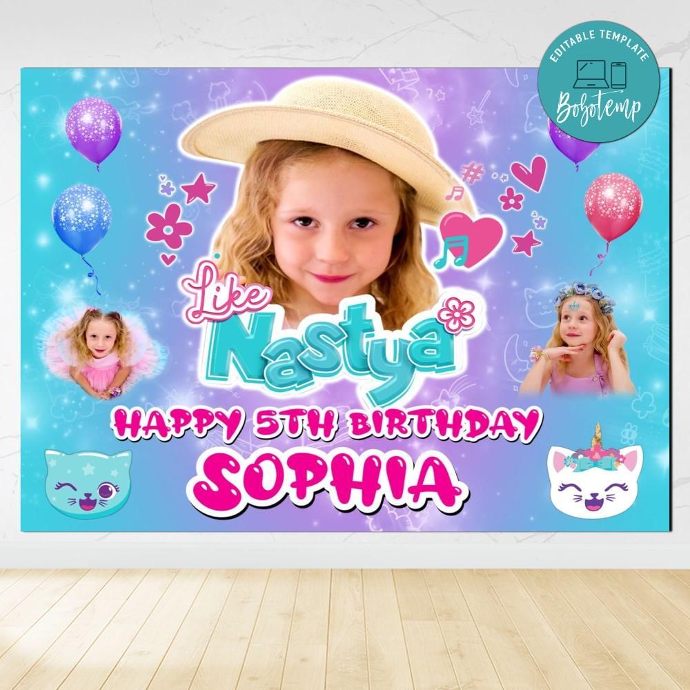 Nastya Birthday Backdrop Digital File Template | Bobotemp