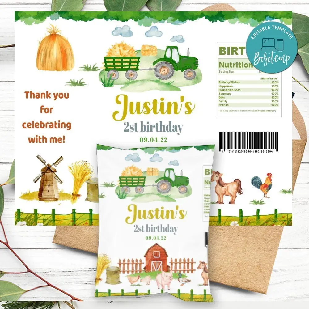 Tractor Birthday Chip Bag Digital File Printable Instant Download ...