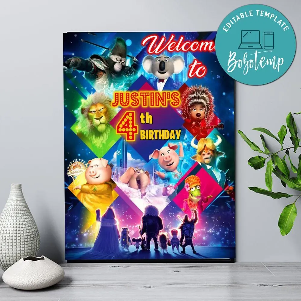 Sing 2 Birthday Welcome Sign Digital File Printable DIY | Bobotemp