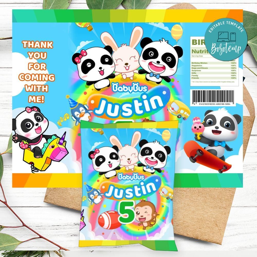 Baby Bus Panda Birthday Chip Bag Digital File Printable DIY | Bobotemp