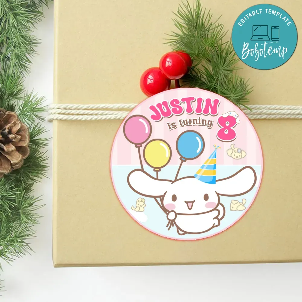 Cinnamoroll Circle Sticker Template Customizable DIY | Bobotemp