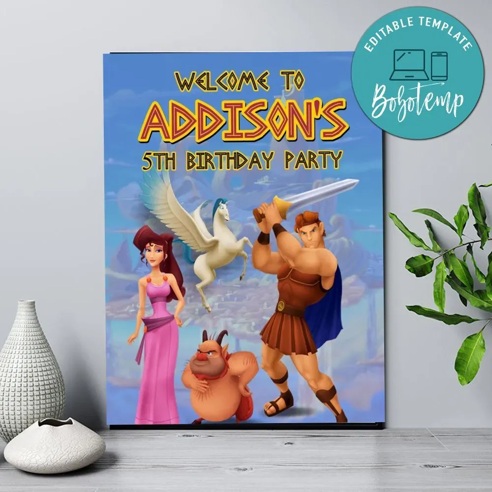 Hercules Birthday Welcome Sign Digital File Printable DIY | Bobotemp