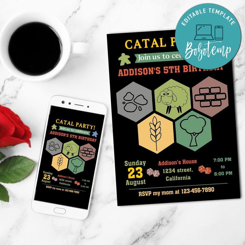 Settlers of catan Birthday Invitation Customizable Template DIY | Bobotemp