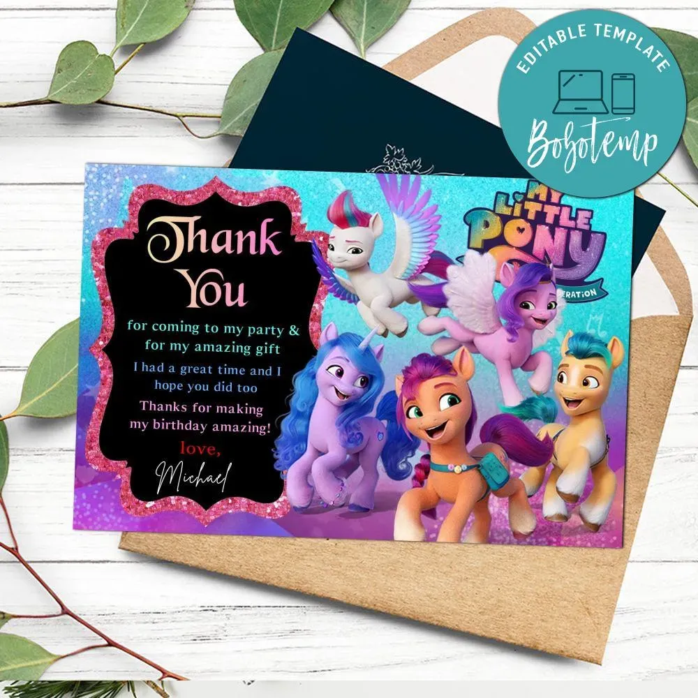 My Little Pony A New Generation Thank You Card Customizable Template ...