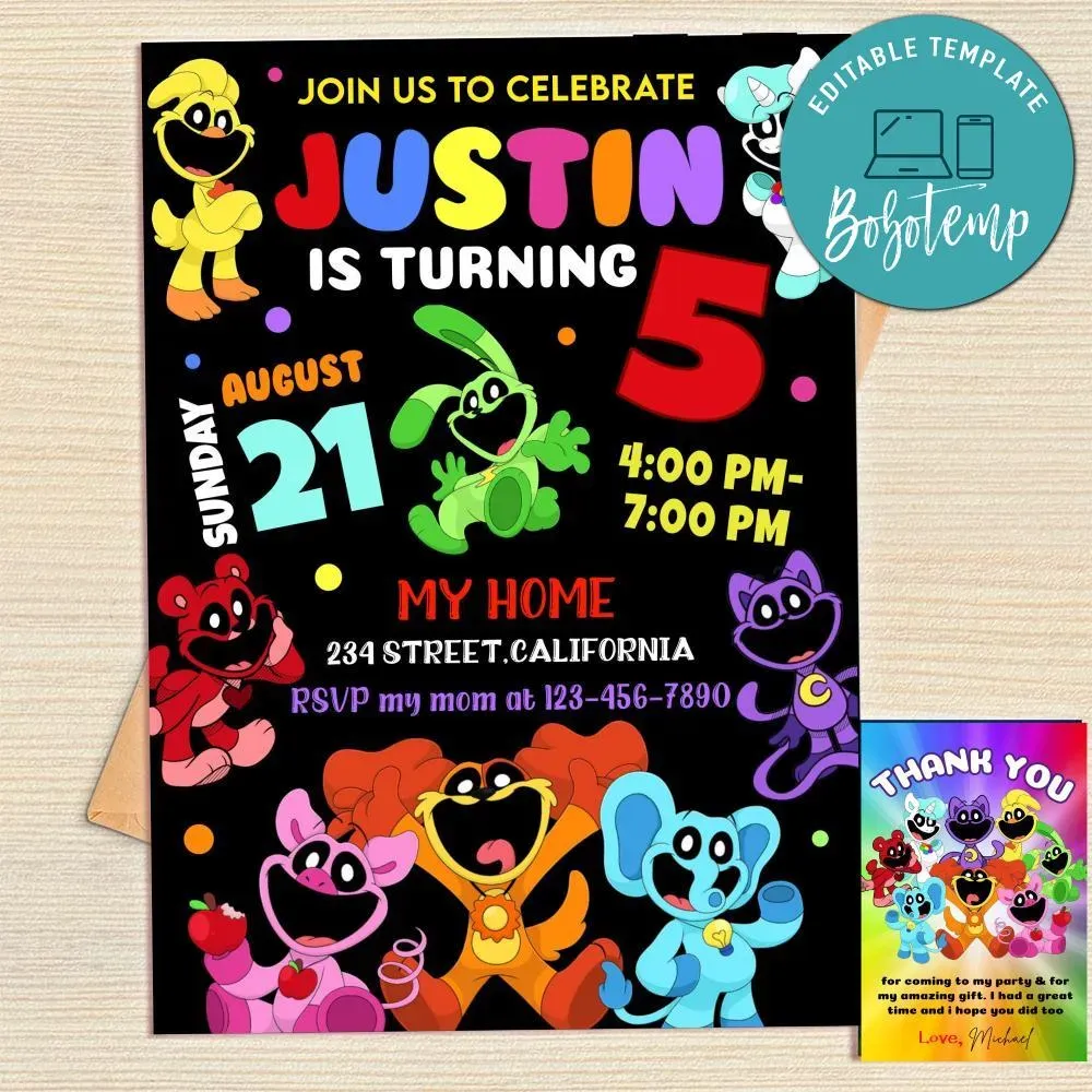 Smiling Critters Invitation Template Free Thank You Card Printable ...