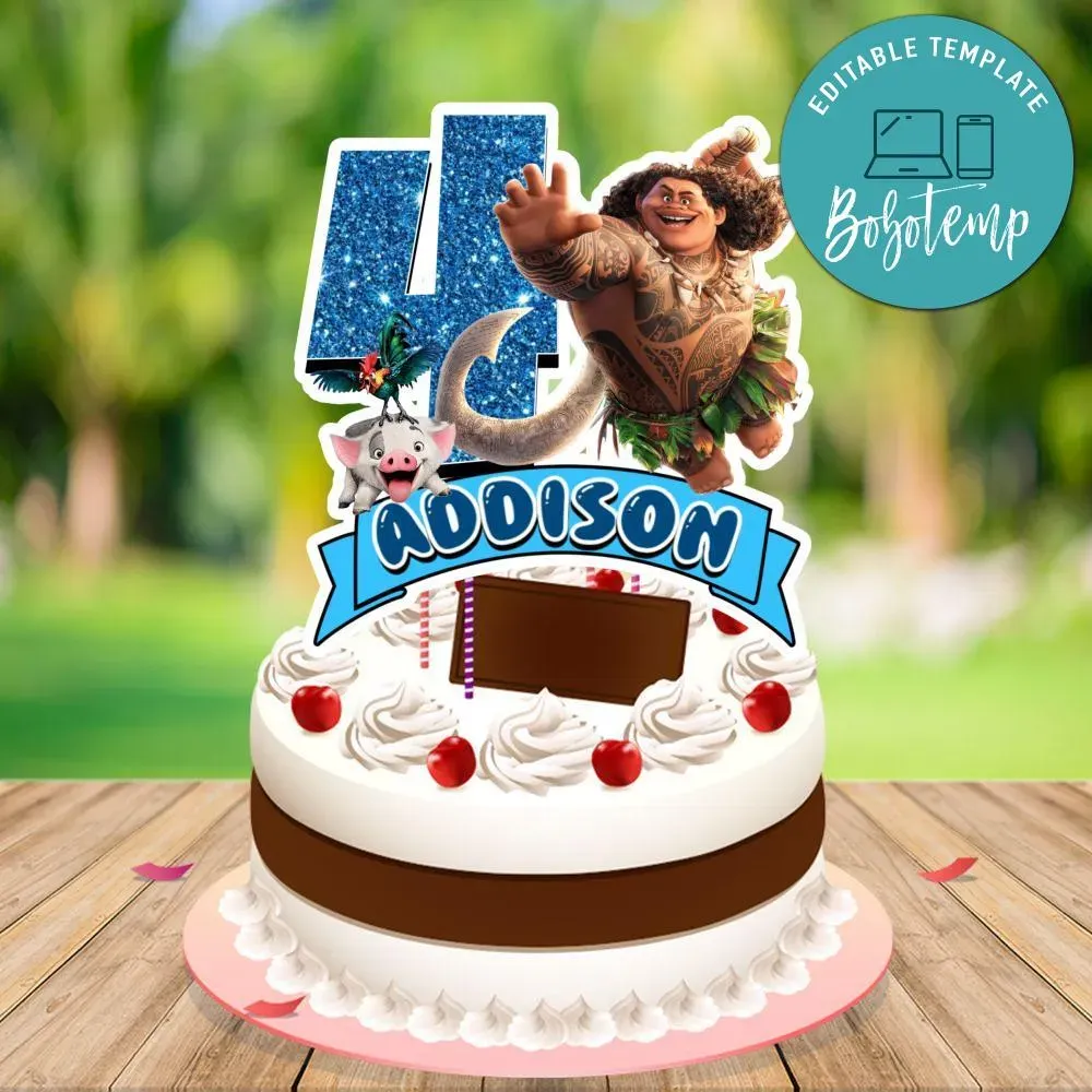 Maui Birthday Cake Topper Template Printable | Bobotemp