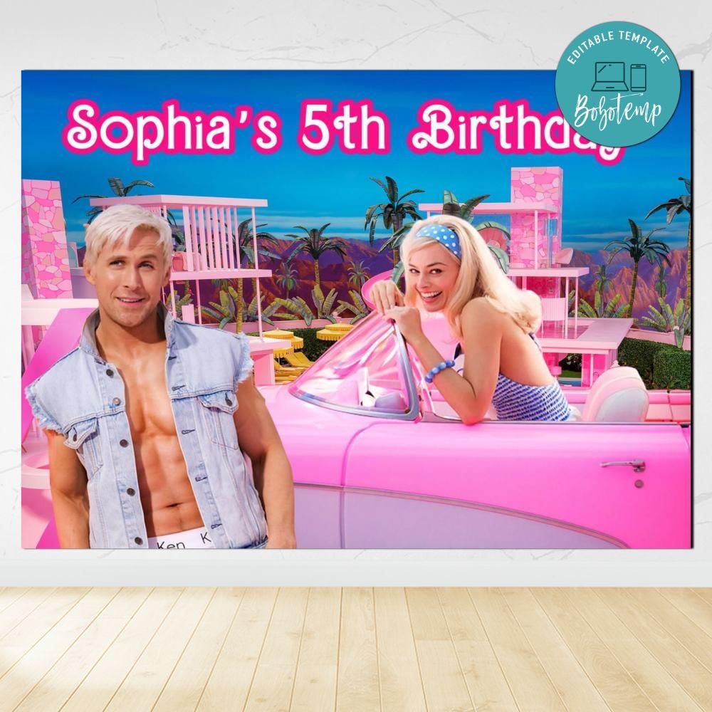 Barbie movie Birthday Backdrop Digital File Template | Bobotemp