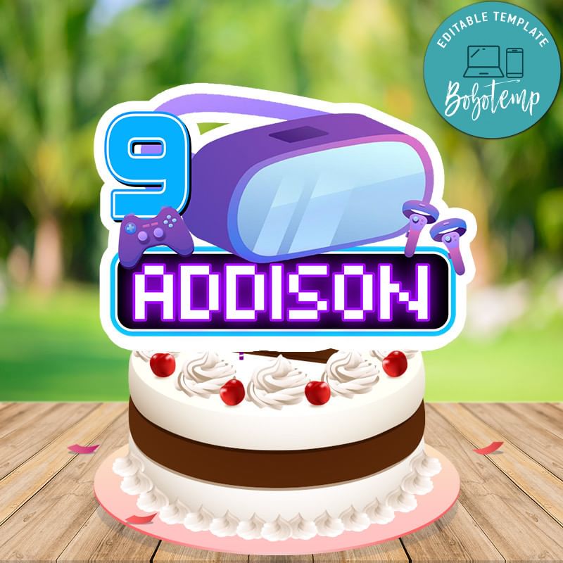 Virtual Reality Game Birthday Cake Topper Template Printable | Bobotemp