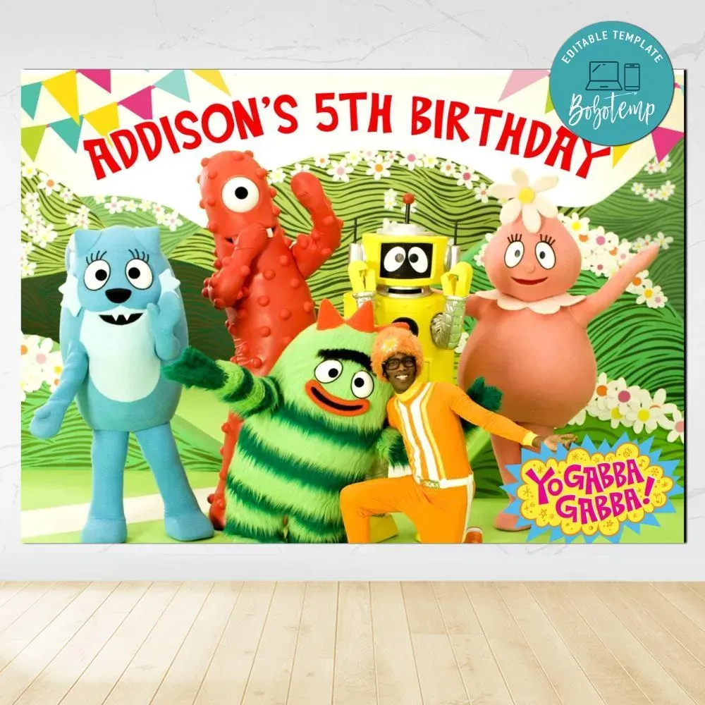 Yo Gabba Gabba Birthday Backdrop Digital File Template | Bobotemp Shop