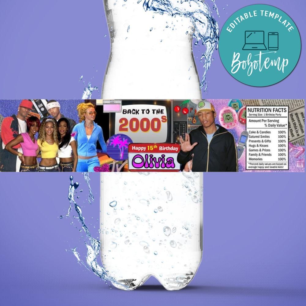 Early 2000s Birthday Water Bottle Label Template | Bobotemp