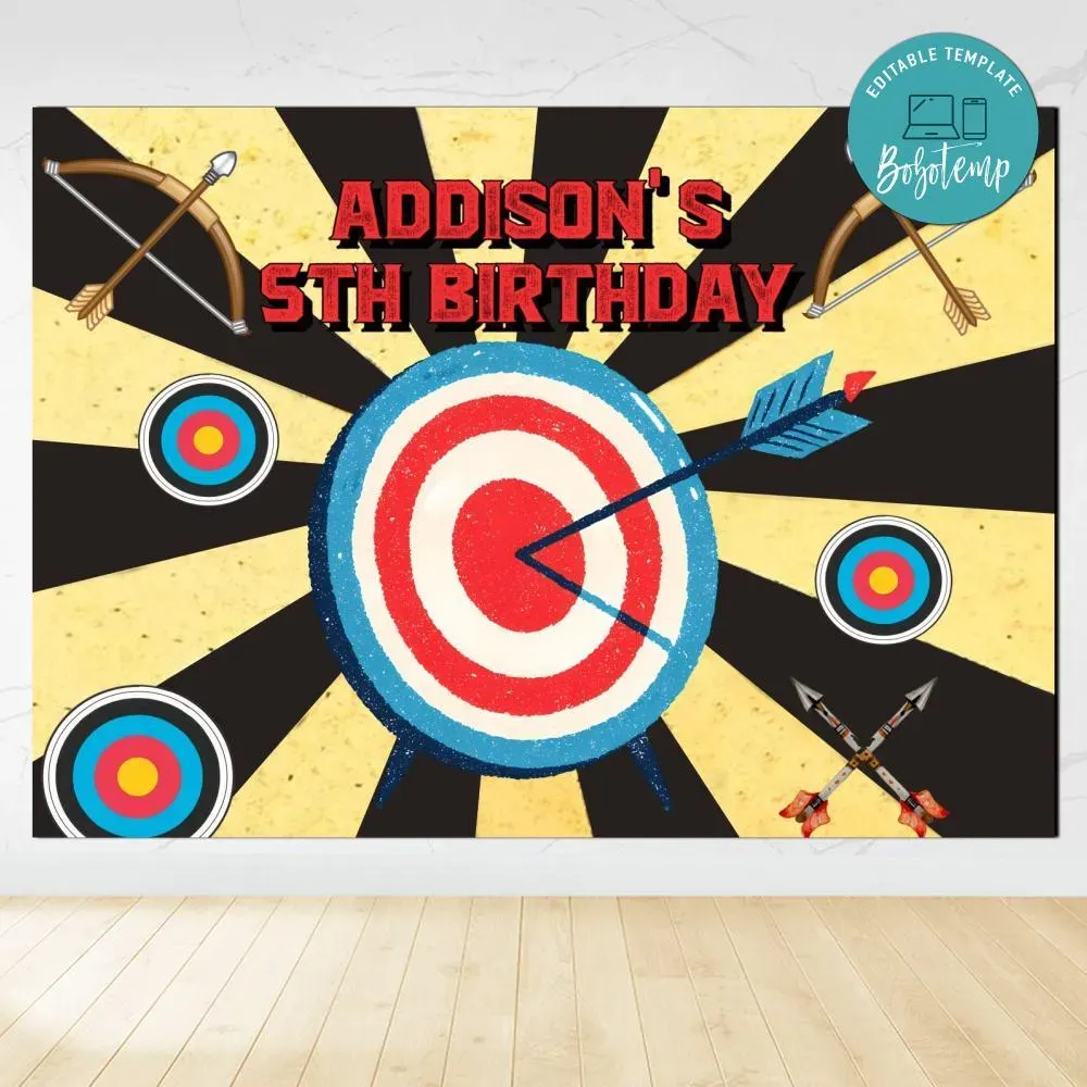 Shooting Archery Birthday Backdrop Digital File Template | Bobotemp