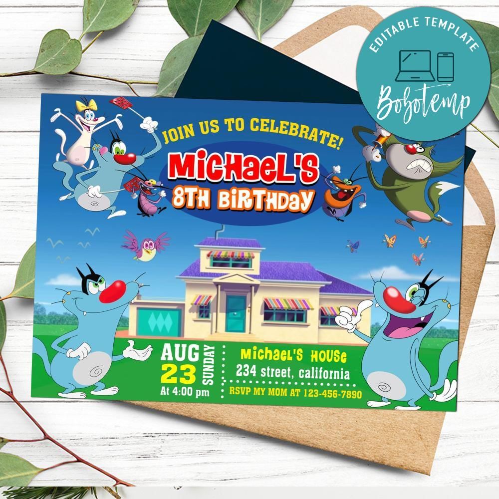 Oggy Invitation Customizable Template DIY | Bobotemp