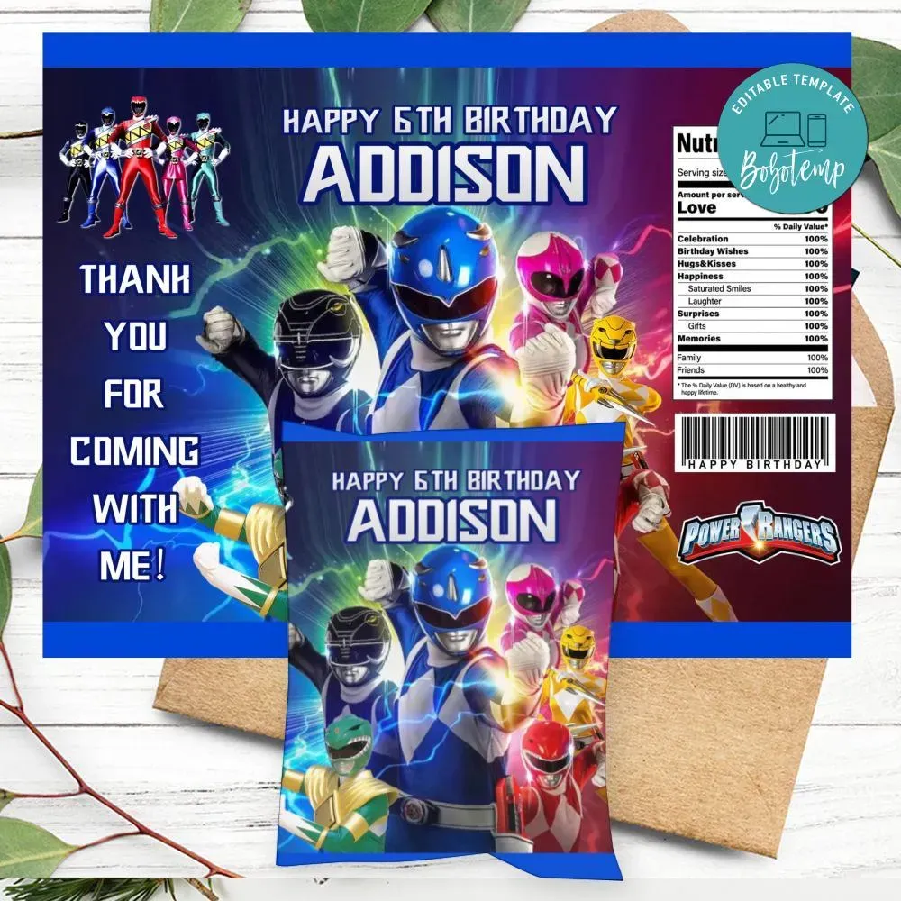 Power Rangers Birthday Party Chip Bag Digital File Diy Bobotemp