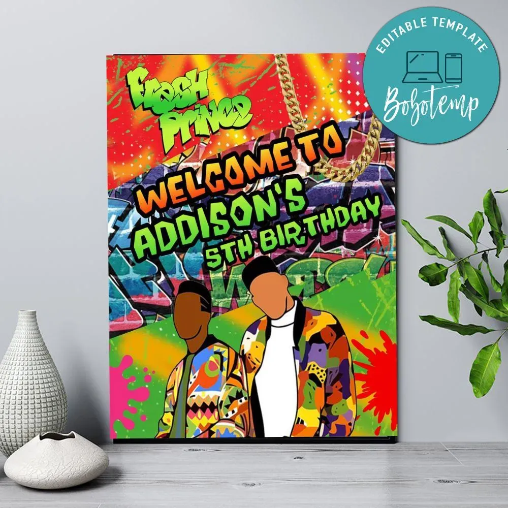 Fresh Prince Birthday Welcome Sign Digital File Printable DIY | Bobotemp