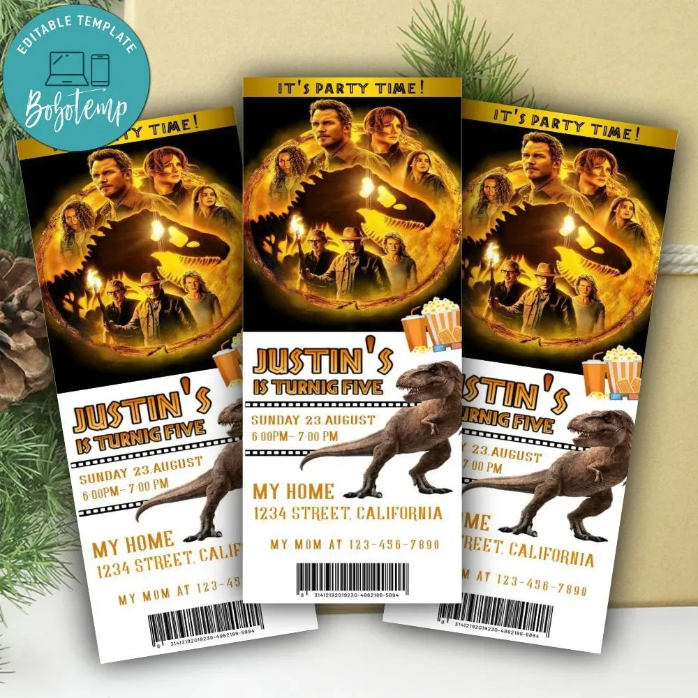 Jurassic World Dominion Ticket Invitation Customizable Template | Bobotemp