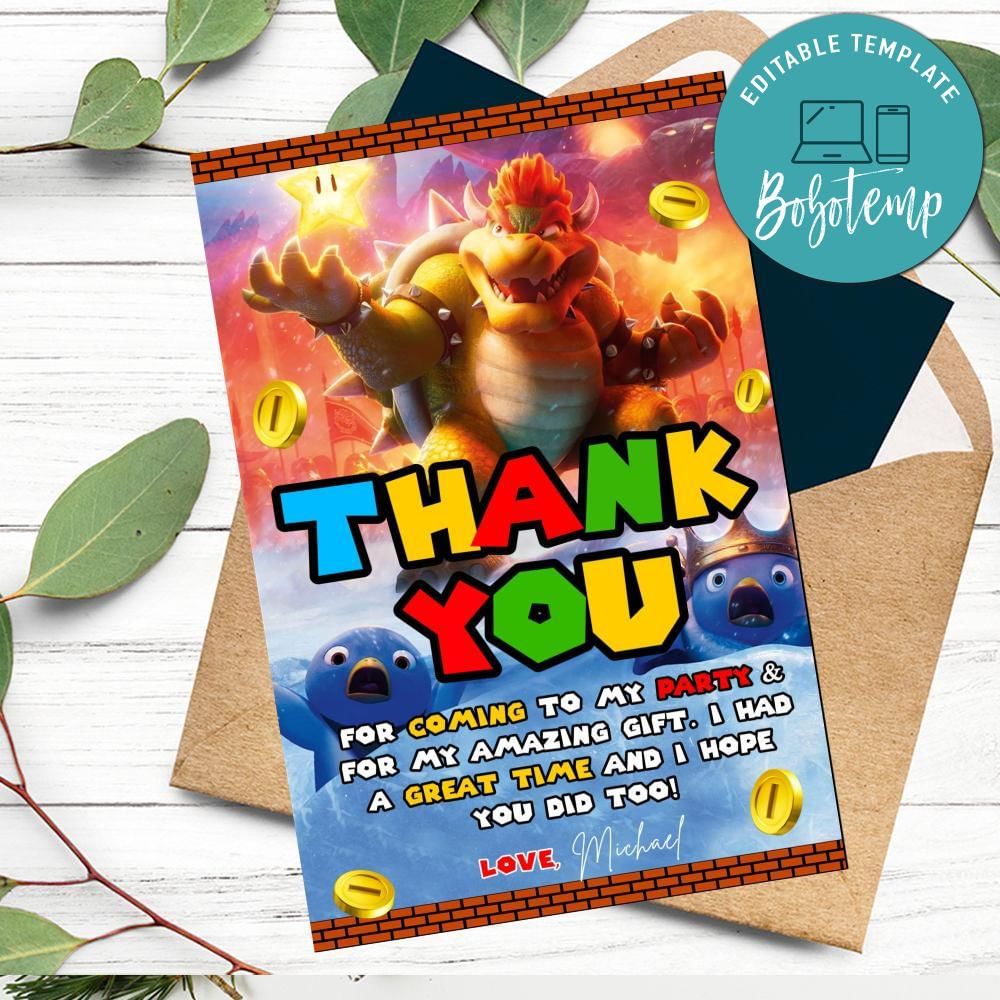 Bowser Thank You Card Customizable Template DIY | Bobotemp