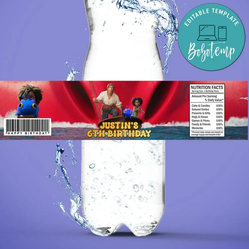 Sea Beast Birthday Water Bottle Label Template | Bobotemp