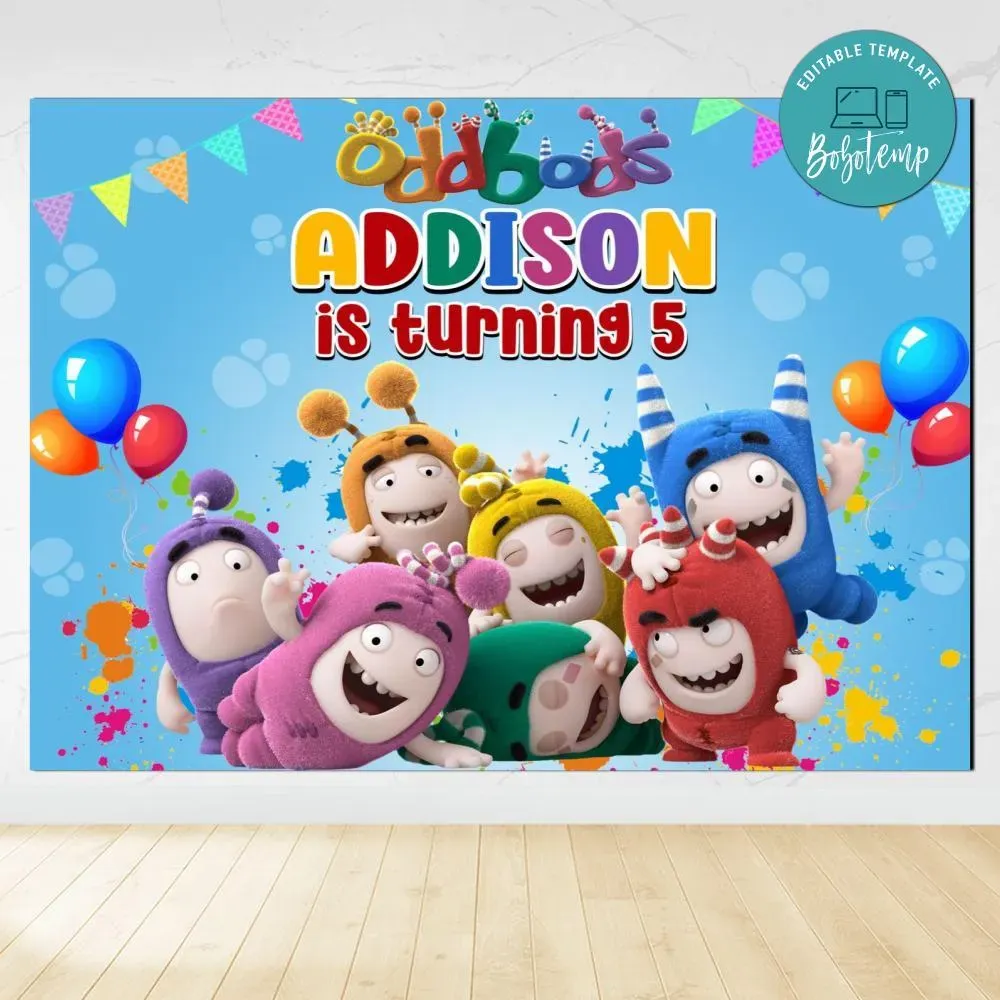 Oddbods Birthday Backdrop Digital File Template | Bobotemp