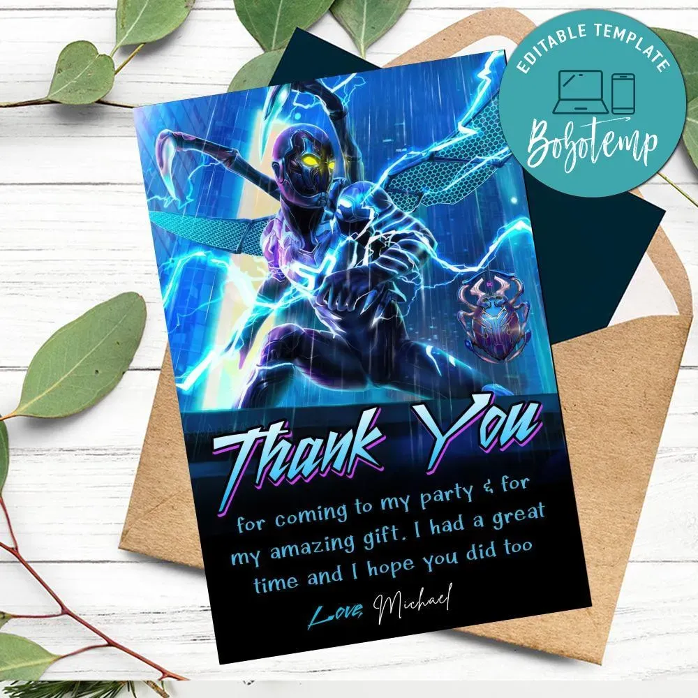 Blue Beetle Thank You Card Customizable Template DIY | Bobotemp