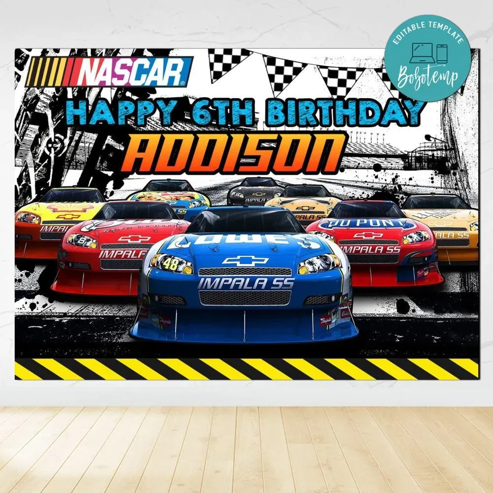 Nascar Birthday Backdrop Digital File Template | Bobotemp
