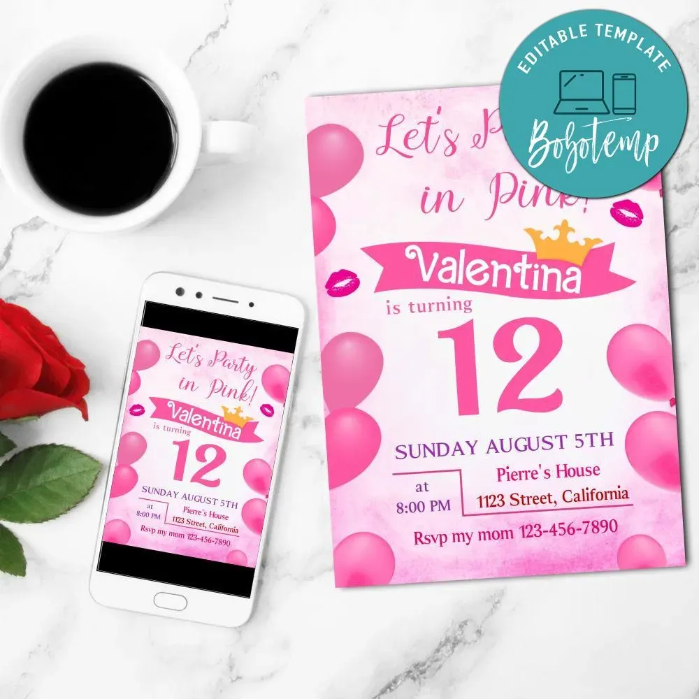 Ladies Pink Party Mobile Invite Customizable Instant Download | Bobotemp