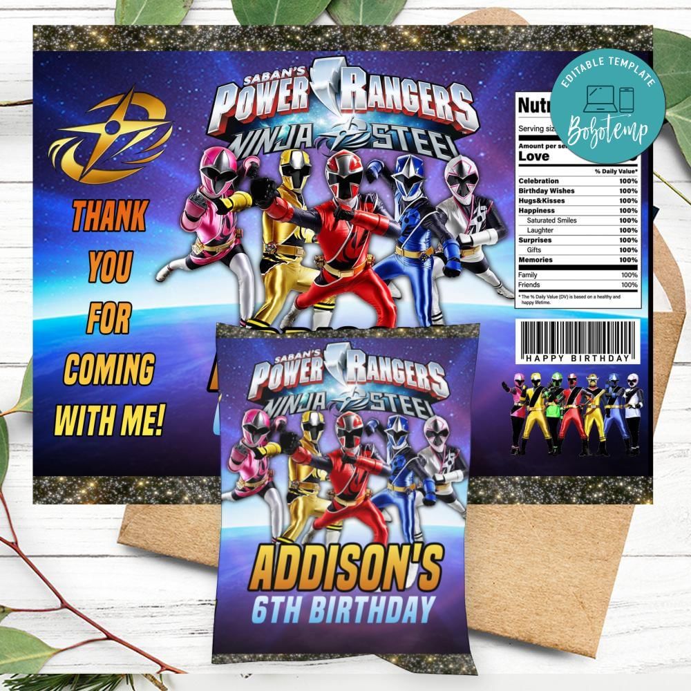 Power ranger ninja steel Birthday Party Chip Bag Digital File DIY ...