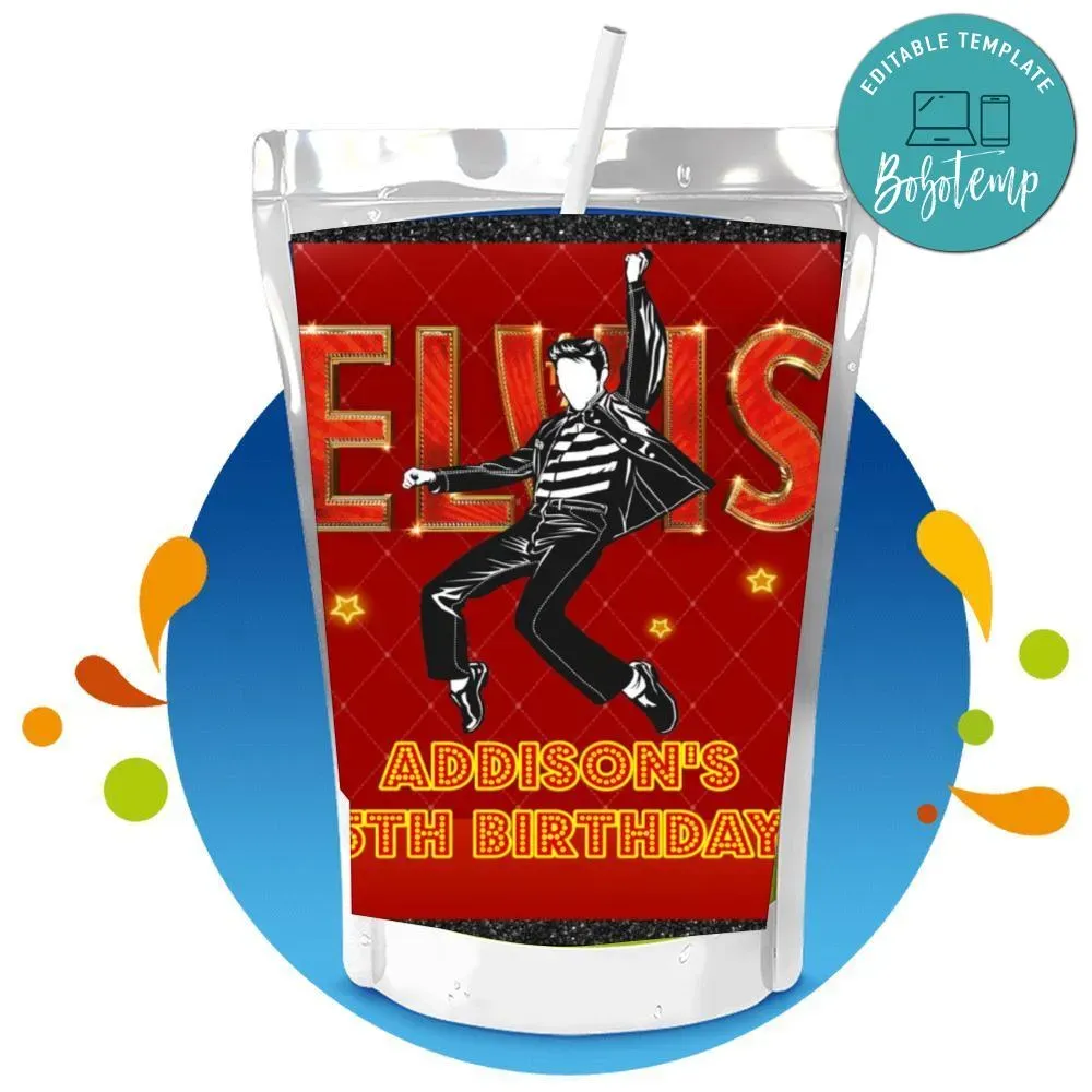 Elvis Capri Sun Birthday Digital File Printable | Bobotemp