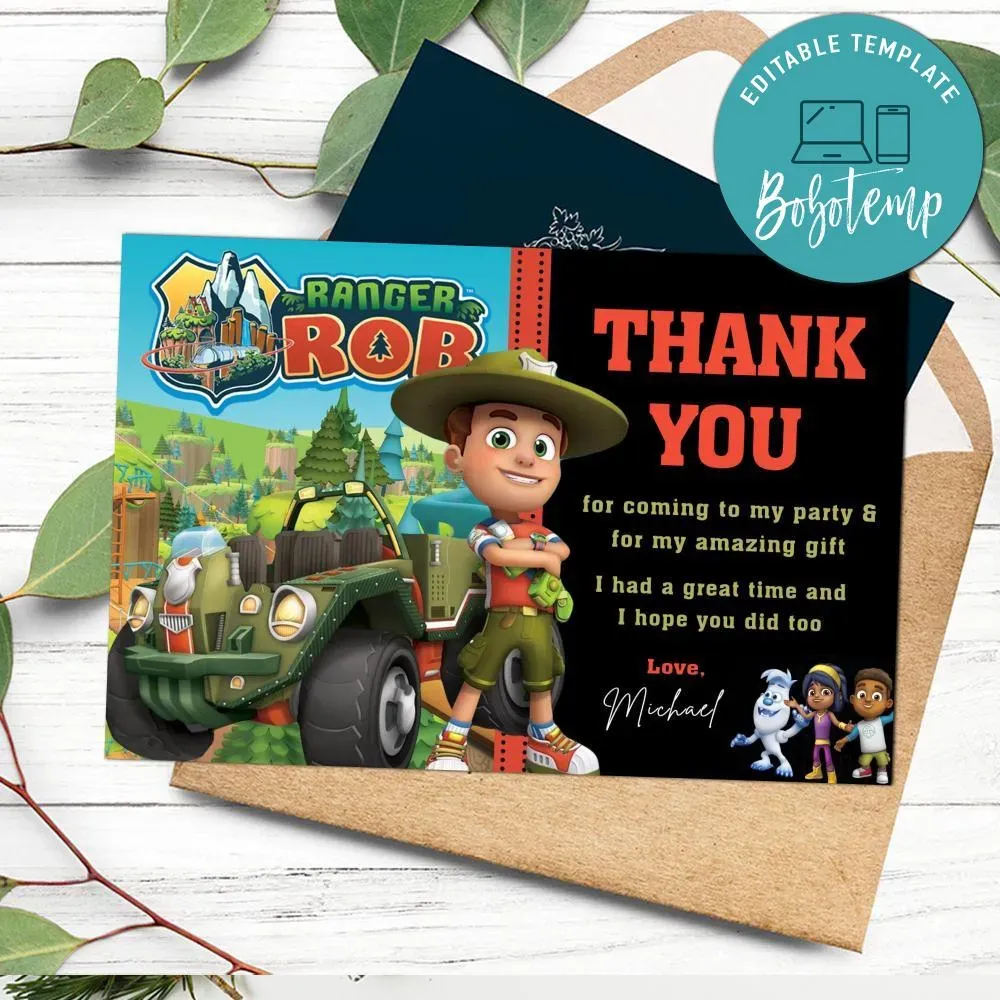Ranger Rob Thank You Card Customizable Template DIY | Bobotemp