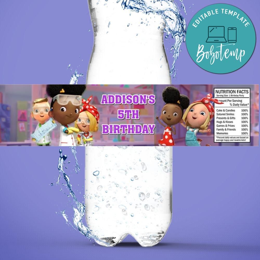 Ada Twist scientist Birthday Water Bottle Label Template | Bobotemp