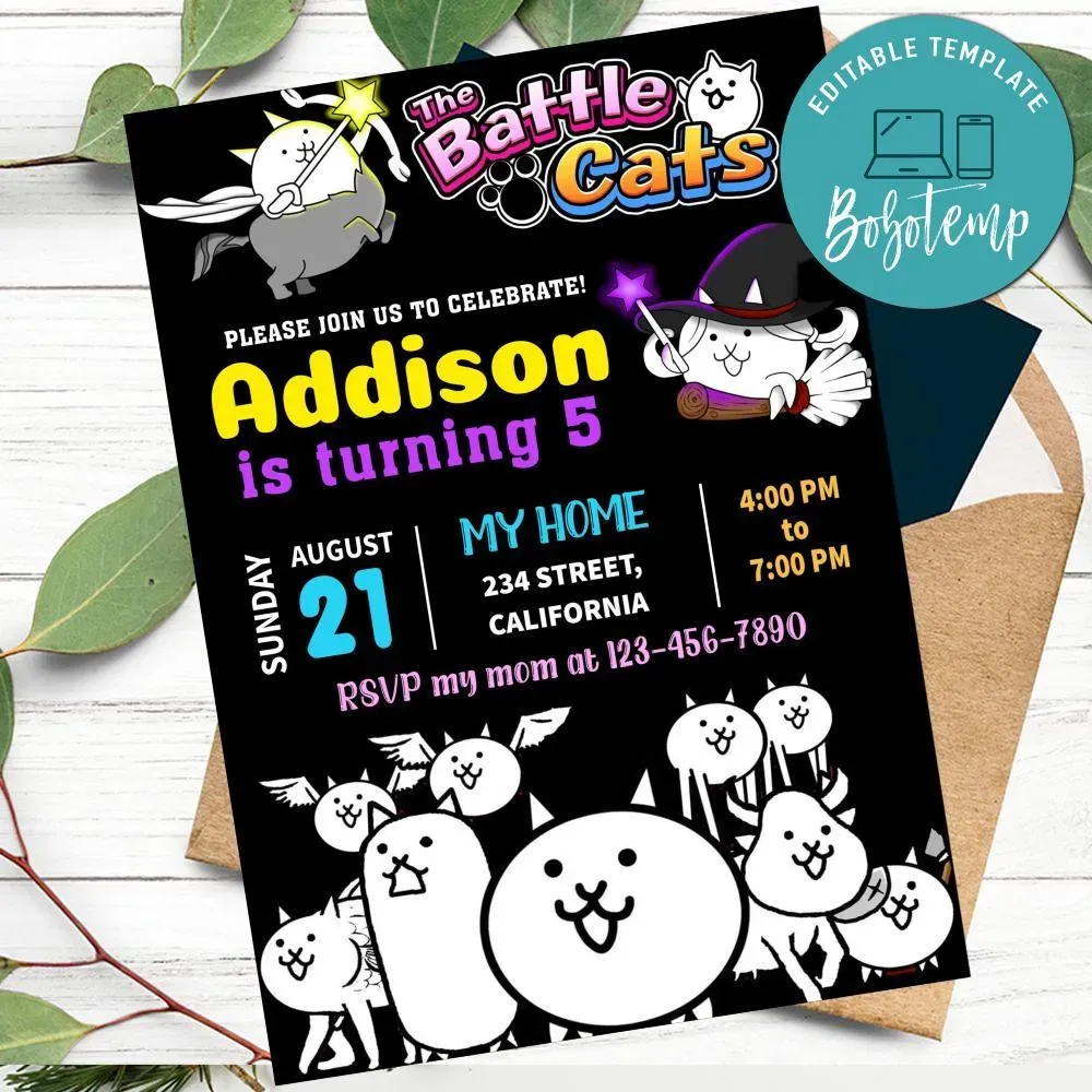 The Battle cats Invitation Customizable Template DIY | Bobotemp
