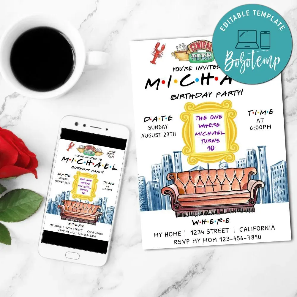Friends Birthday Mobile Invite Customizable Instant Download | Bobotemp