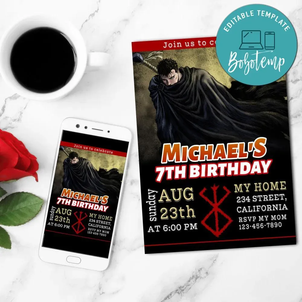 Berserk Invitation Customizable Template DIY | Bobotemp