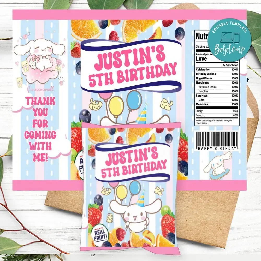 Cinnamoroll Birthday Party Fruit Snack Bag Digital File | Bobotemp