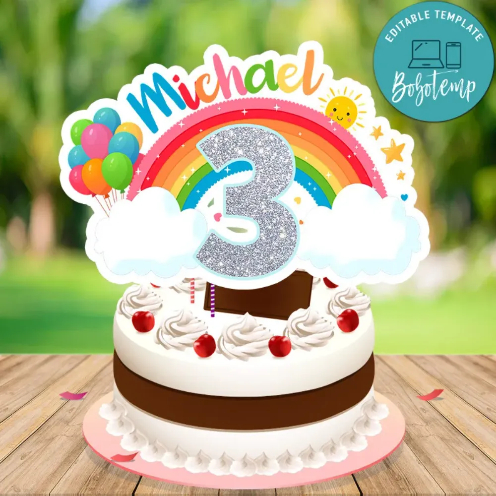 Rainbow Cake Topper Template Printable DIY | Bobotemp
