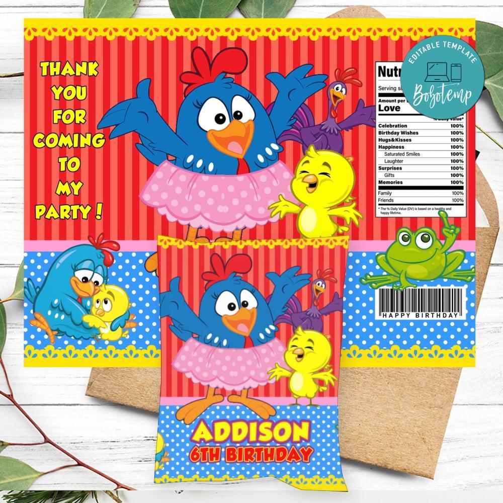 Gallina pintadita Birthday Party Chip Bag Digital File Printable | Bobotemp