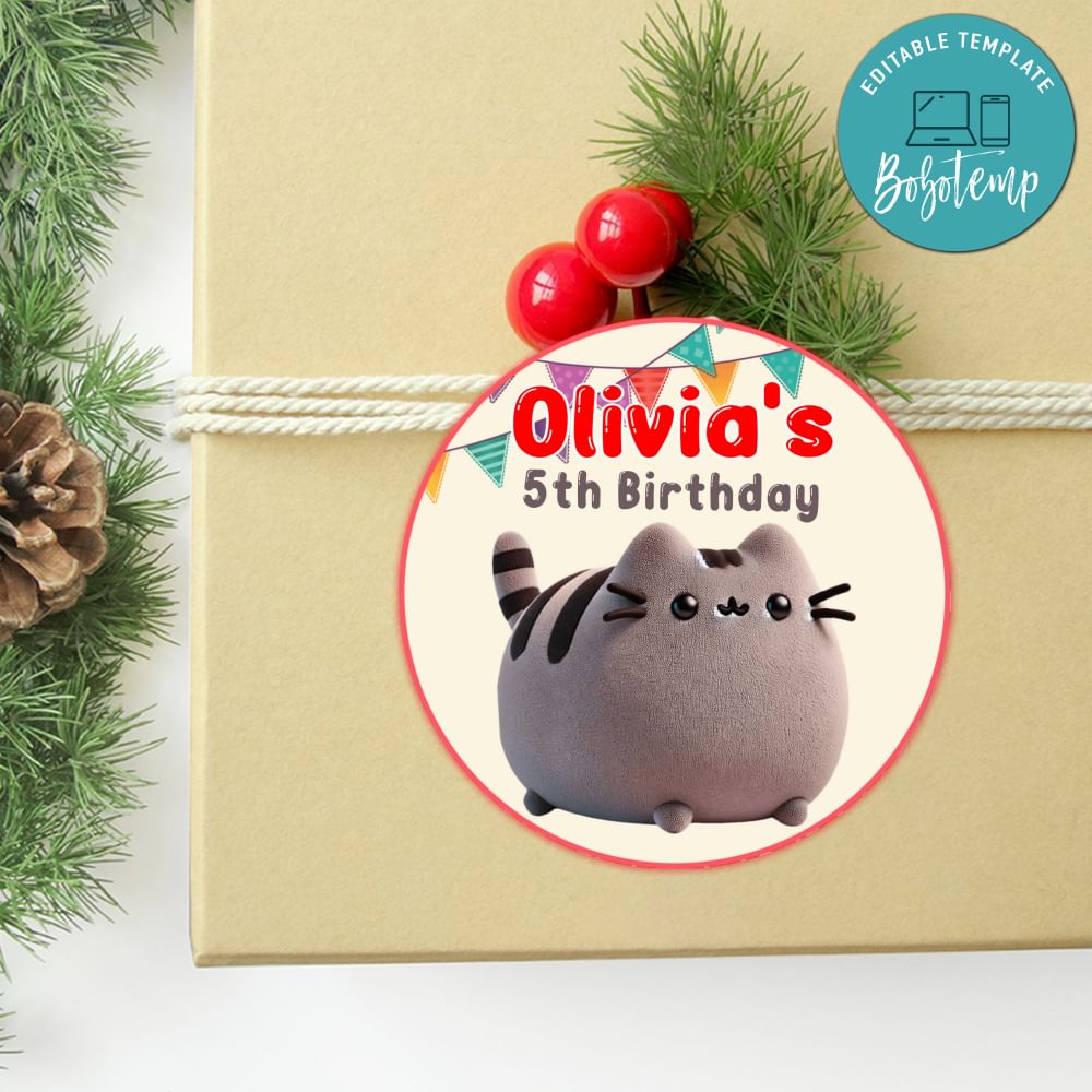 Cat Circle Sticker Template Customizable DIY | Bobotemp