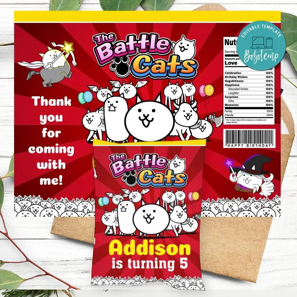The Battle cats Birthday Party Chip Bag Digital File DIY | Bobotemp