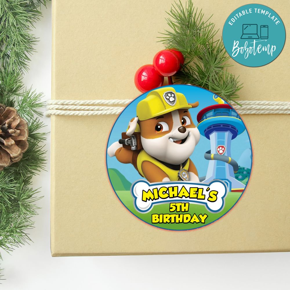 Rubble Paw Patrol Circle Sticker Template Customizable DIY | Bobotemp
