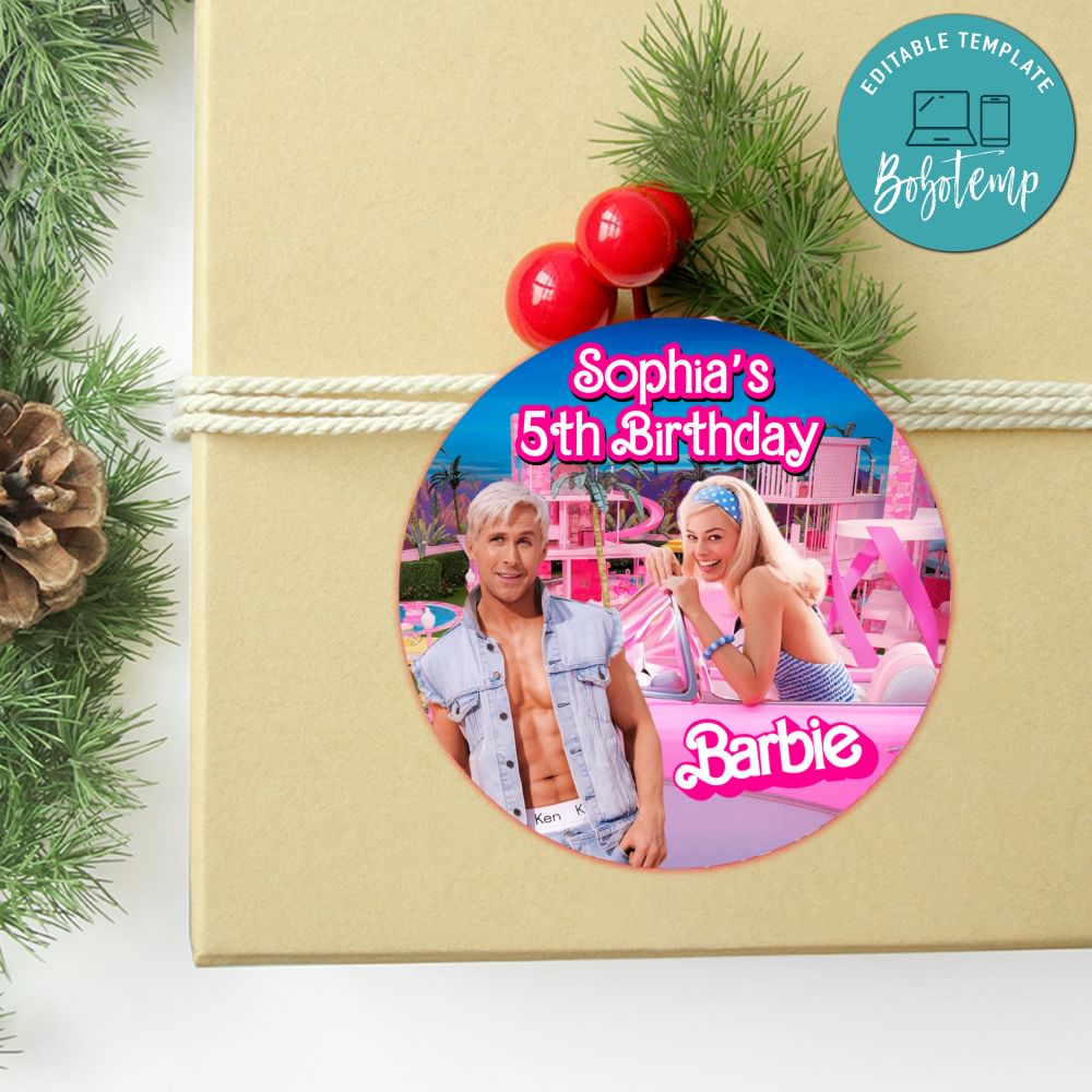 Barbie Movie Circle Sticker Template Customizable DIY | Bobotemp