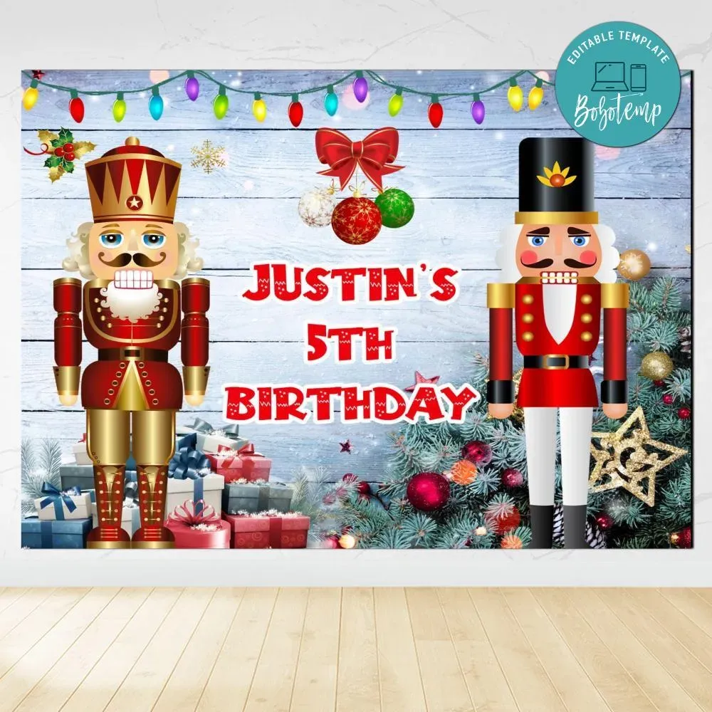 Christmas Nutcracker Birthday Backdrop Digital File Template | Bobotemp