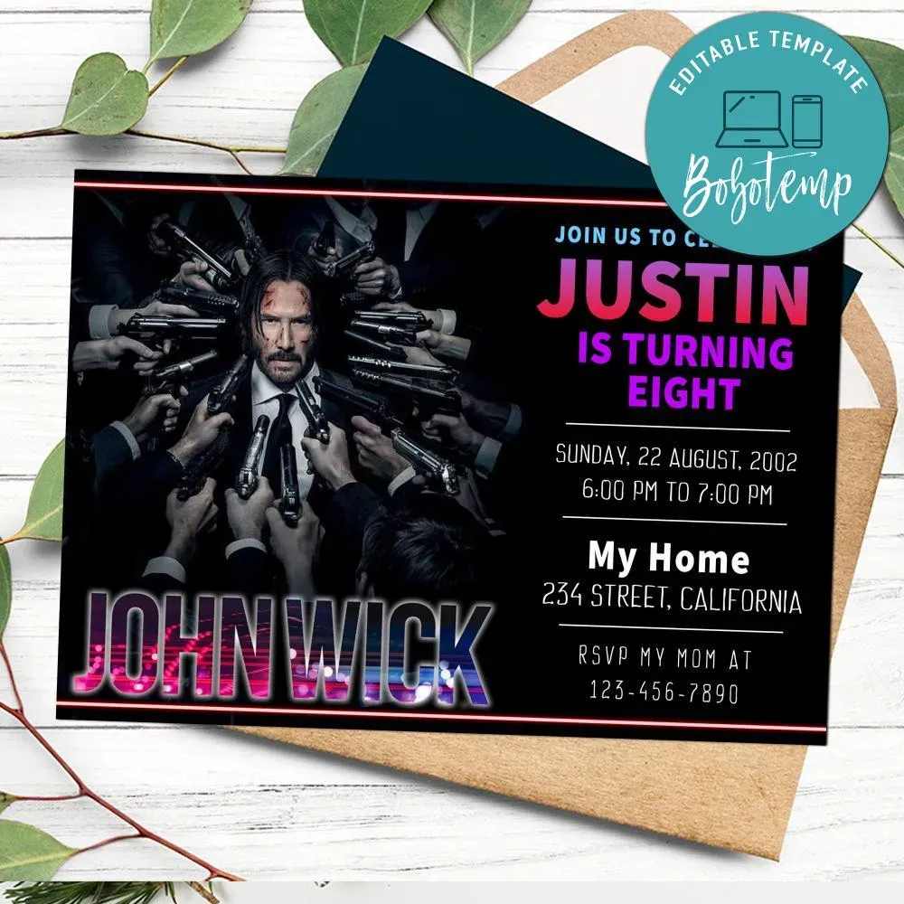 John Wick Invitation Customizable Template DIY | Bobotemp
