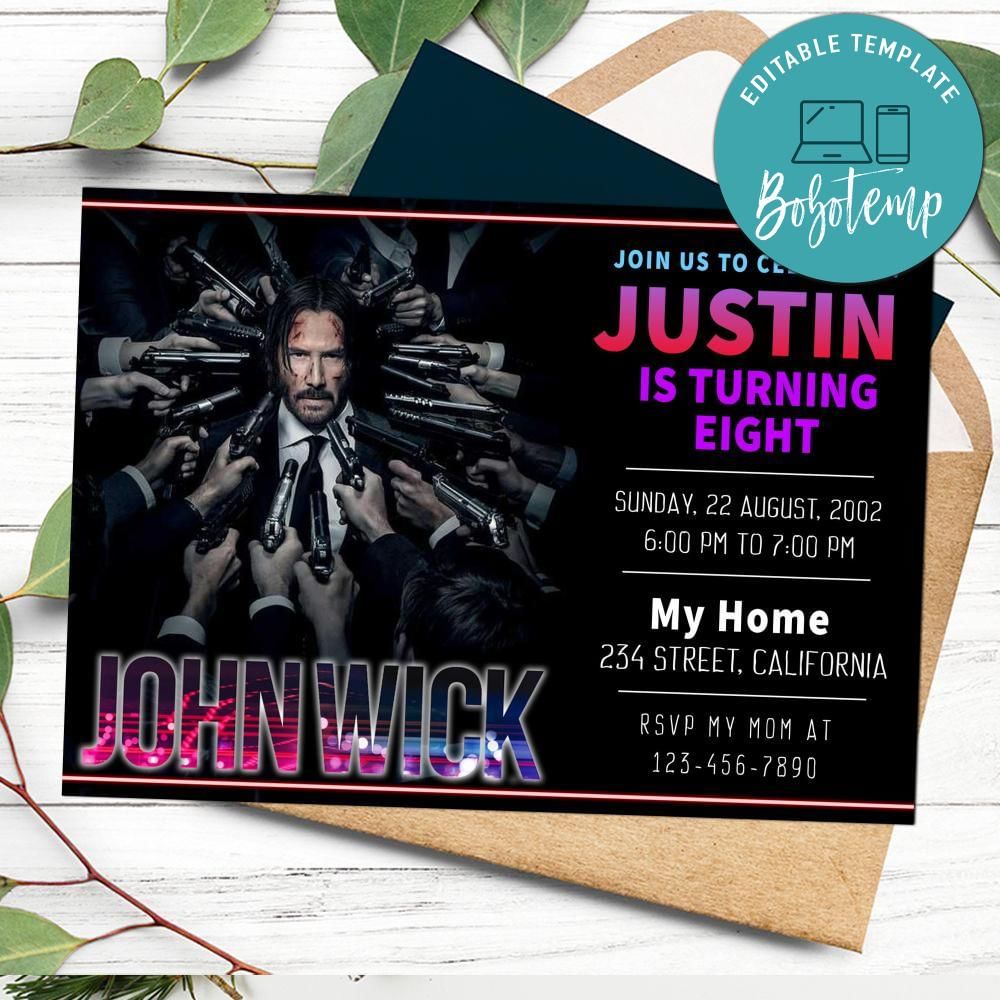 John Wick Invitation Customizable Template DIY | Bobotemp
