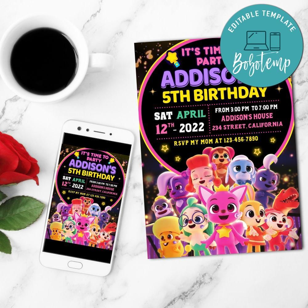 Pinkfong Invitation Customizable Template | Bobotemp