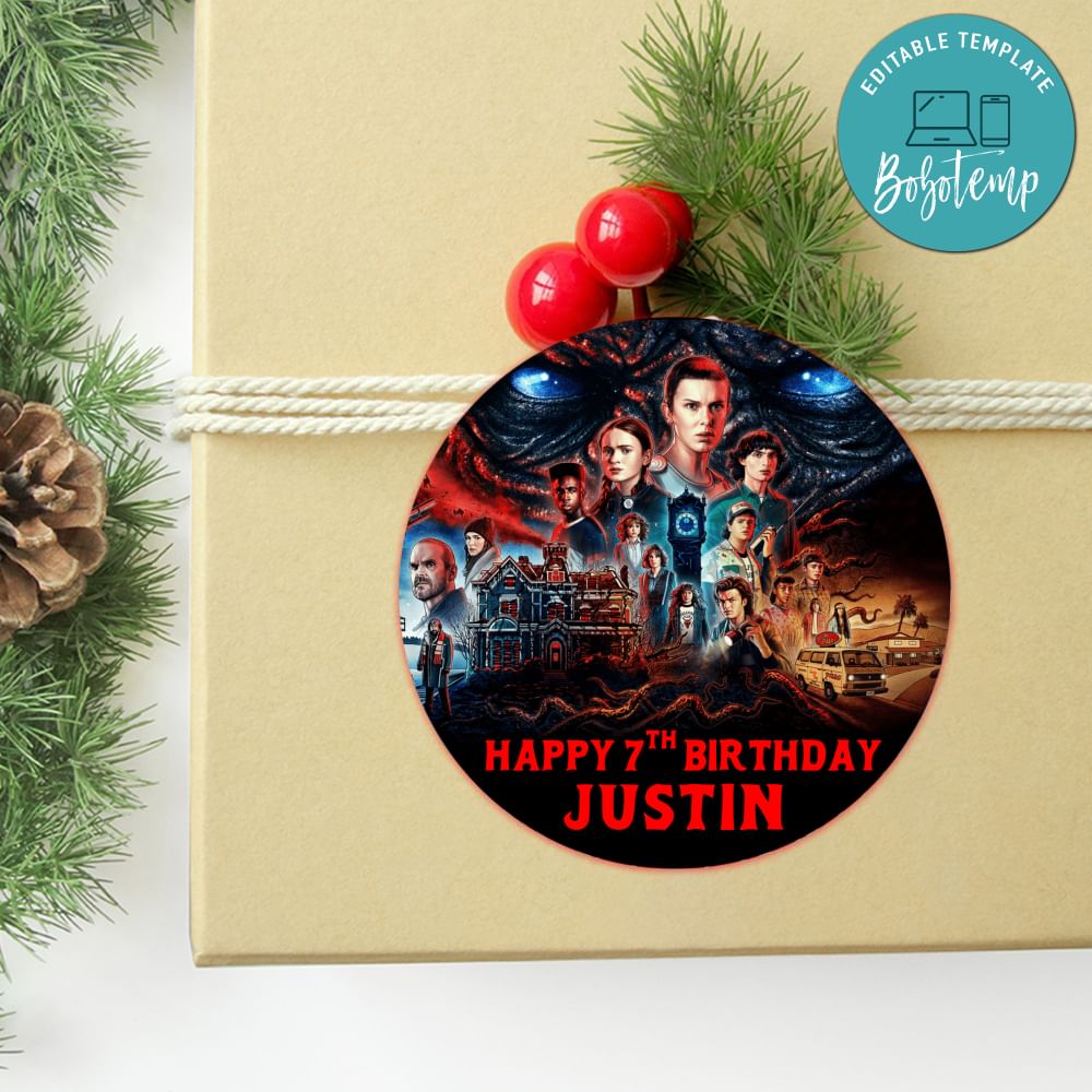 Stranger Thing 4 Circle Sticker Template Customizable DIY | Bobotemp