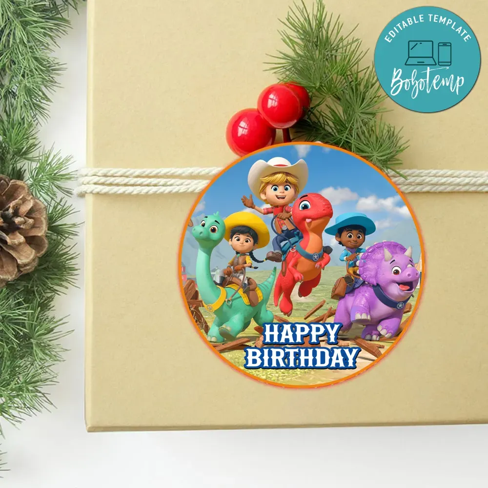 Dino Ranch Circle Stkicer Template Customizable DIY | Bobotemp